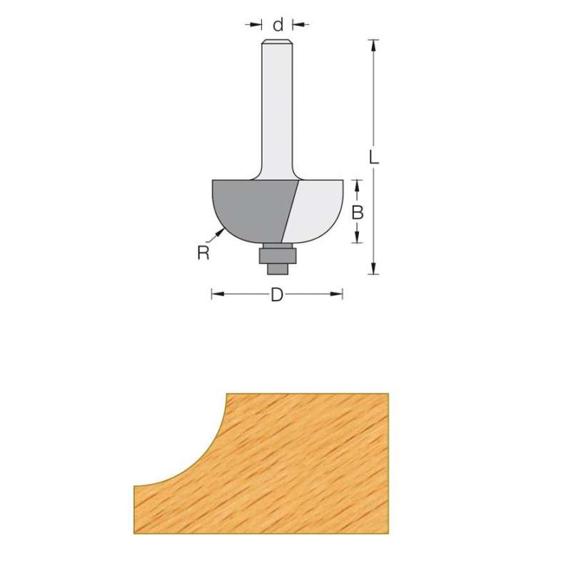 Cove router bit radius 6.35 mm Shank 6 mm - Probois