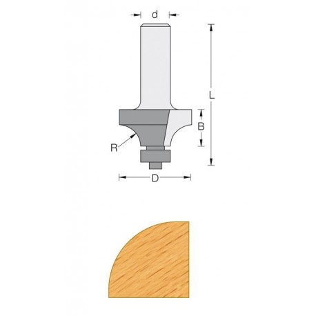 Roundover router bit radius 16 mm Shank 8 mm - Probois